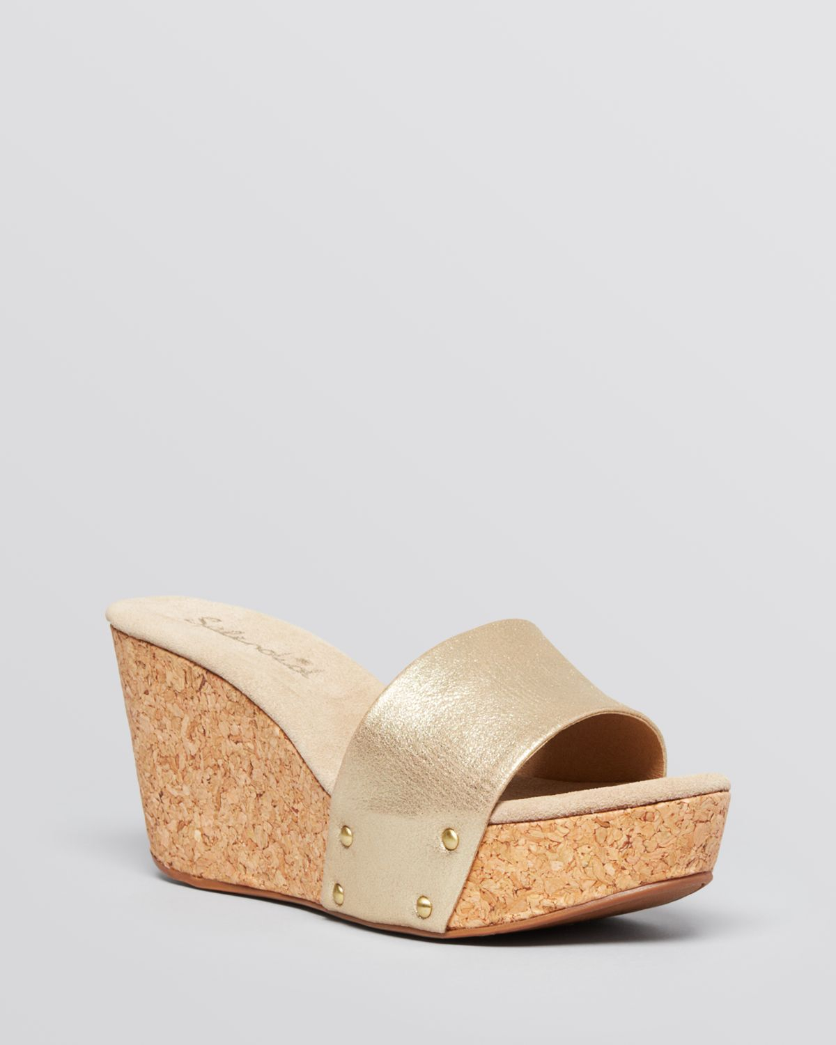 Splendid Platform Wedge Sandals - Greenville One Band Slide in Gold ... Splendid Platform Wedge Sandals - Greenville One Band Slide in Gold ...