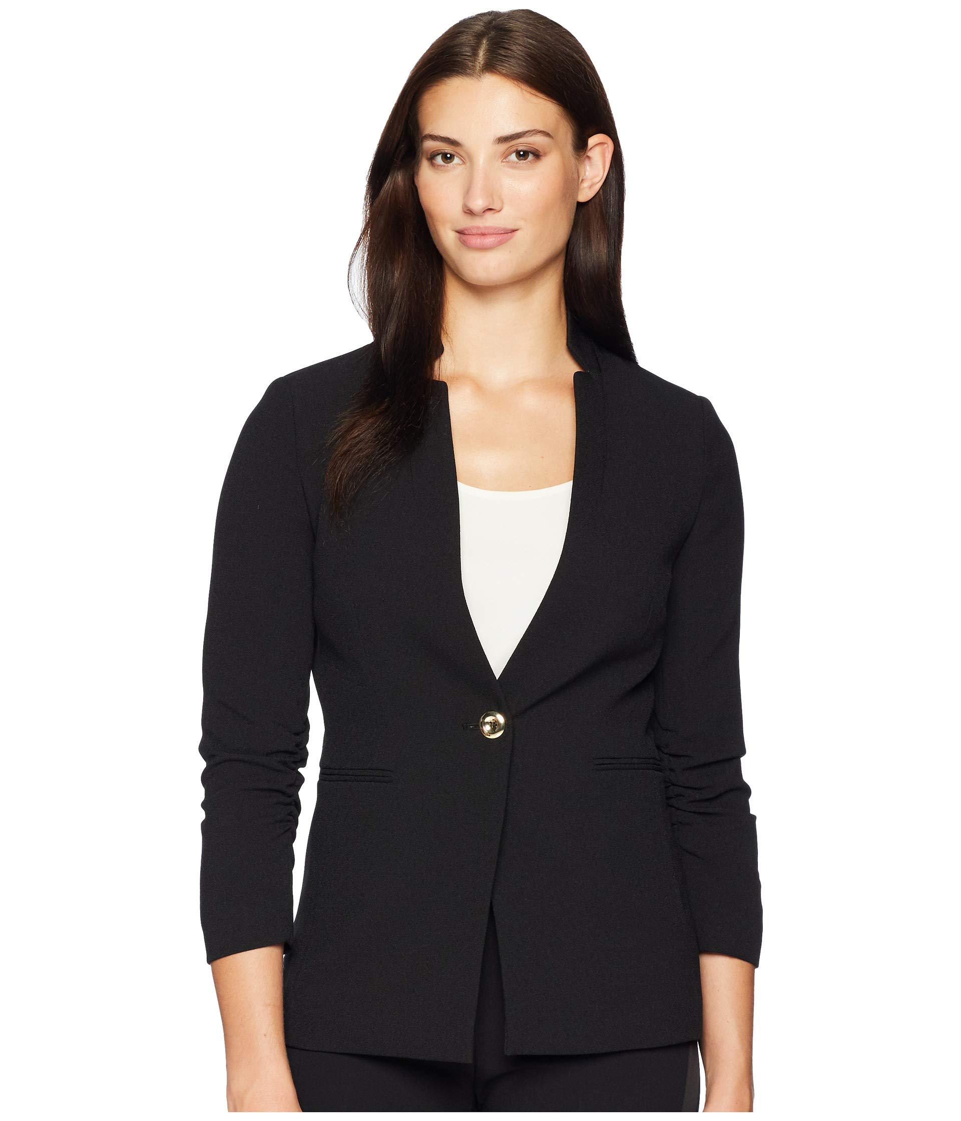 Lyst - Tahari Crepe One-button Rouched Sleeve Jacket in Black