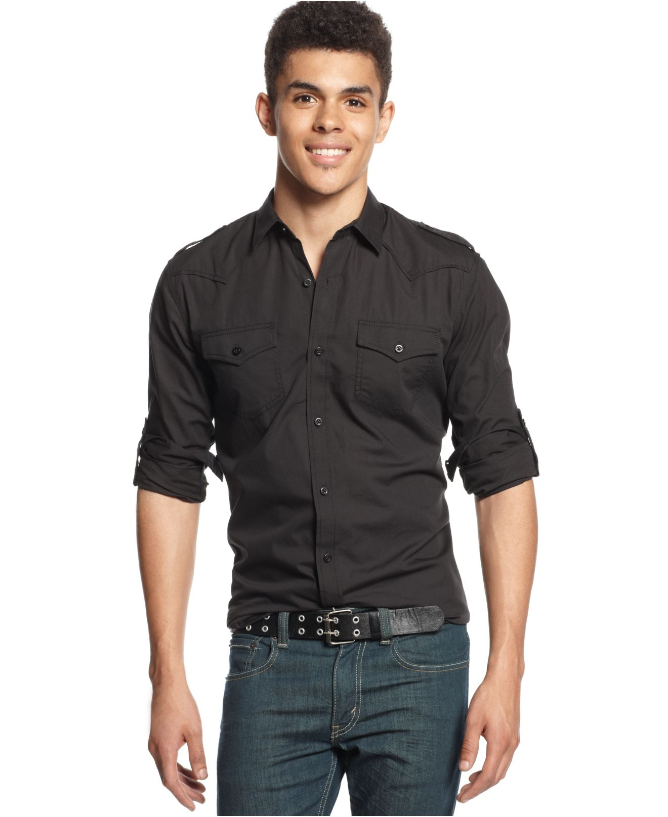 American rag Men's Cadet Solid Shirt in Black for Men (Black Sea) | Lyst