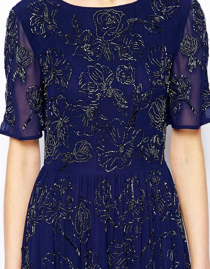 Lyst Asos Premium Maxi Dress With All Over Floral Embellishment In Blue