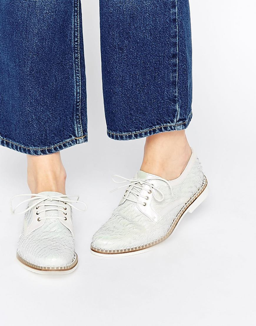 Lyst - Miista Hayley Lace Up Leather Flat Shoes in White