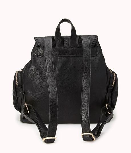 White And Black Faux Leather Backpack | semashow.com