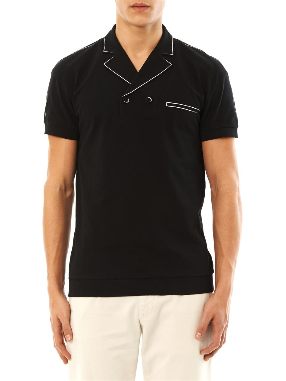 Lyst - Bottega Veneta Sketch Trim Cotton Polo Shirt in Black for Men