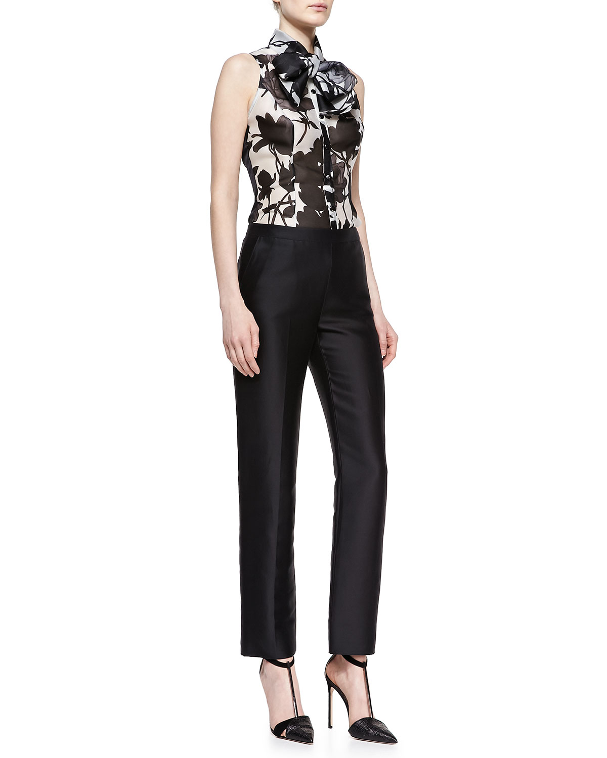Carolina herrera Silk Crepe Wide-leg Trousers in Black | Lyst