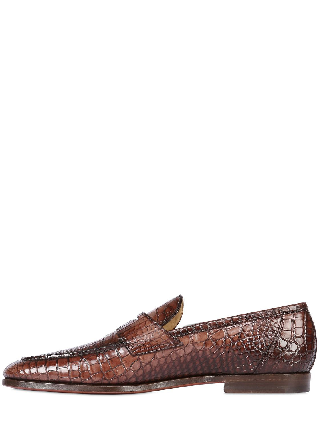 Lyst - Santoni Crocodile Penny Loafers in Brown for Men