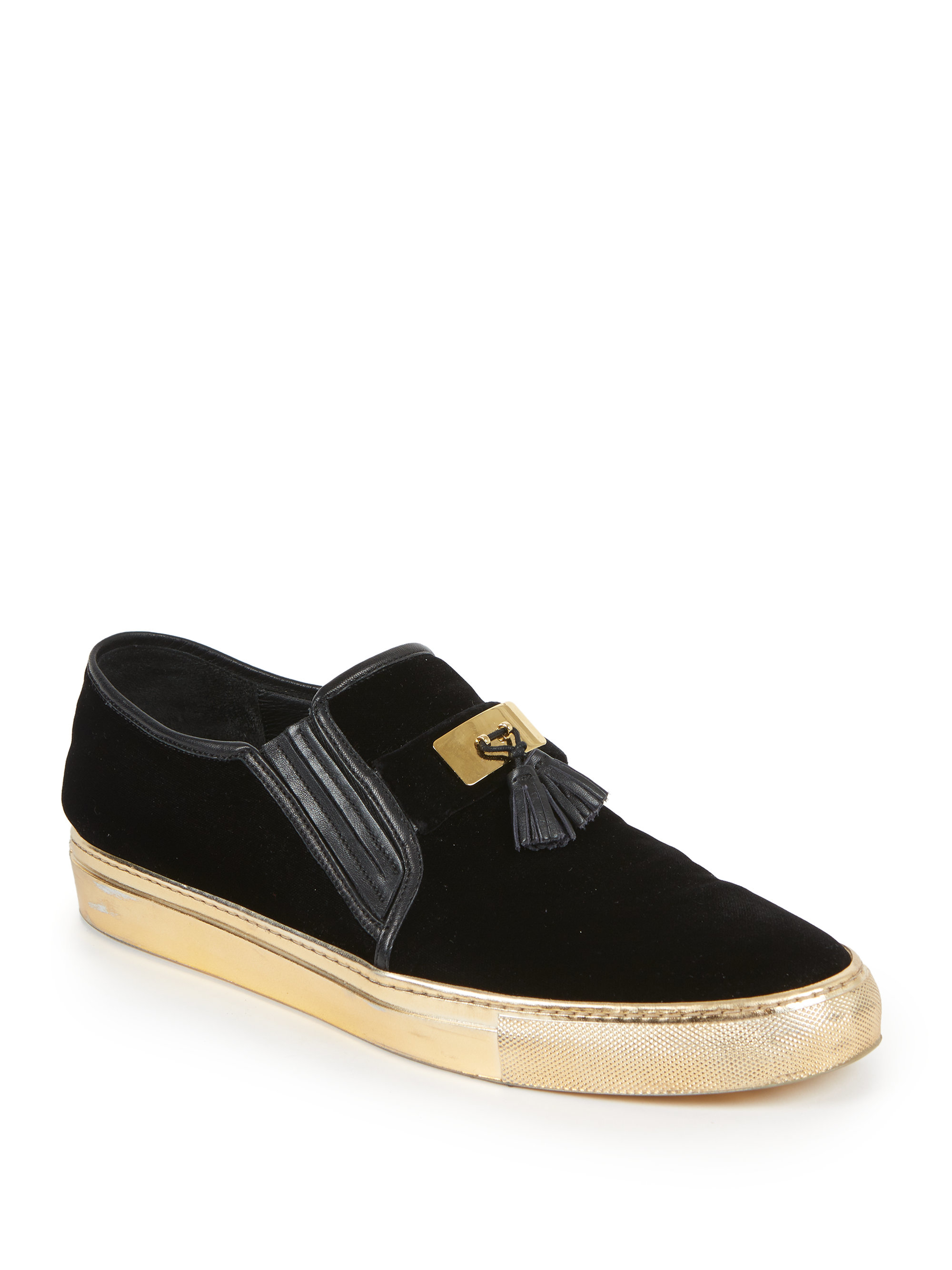 Lyst - Balmain Tasseled Velvet Slip-on Sneakers in Black for Men
