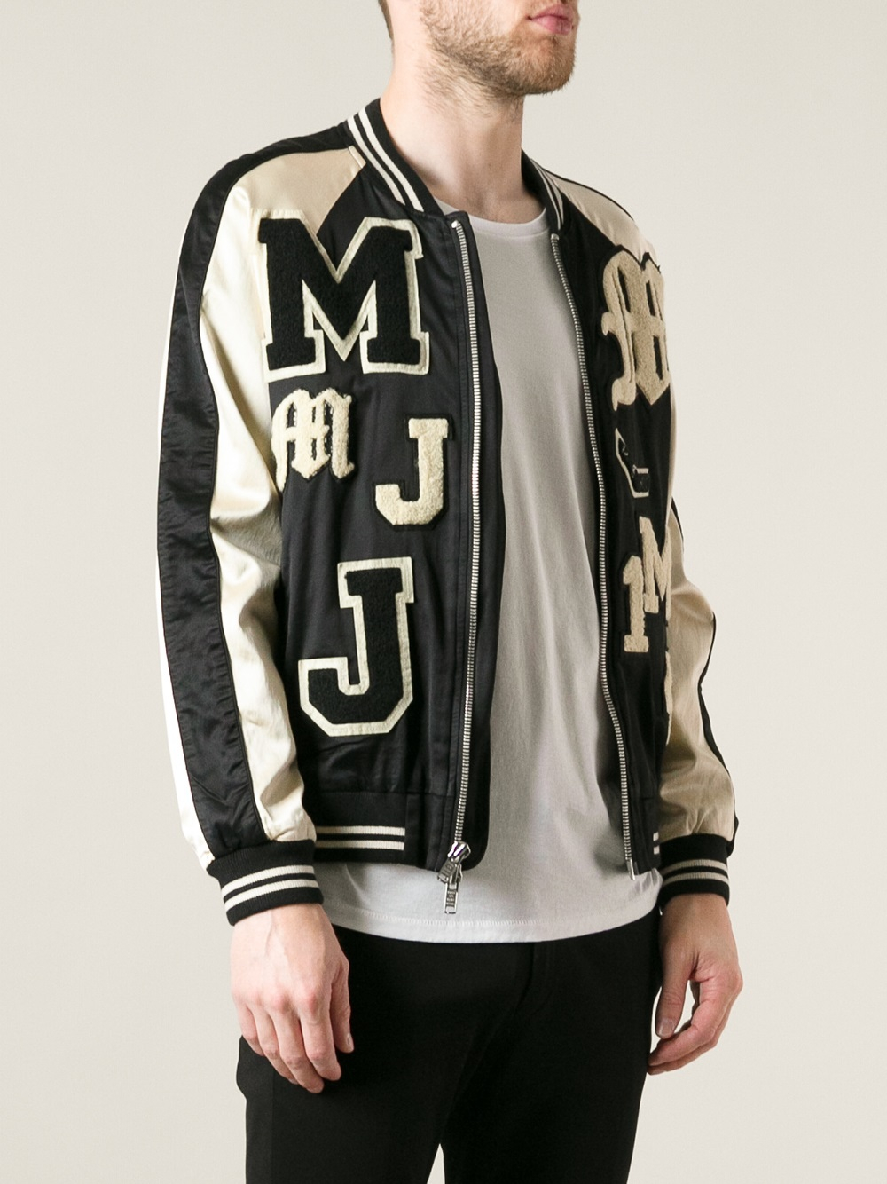 Marc By Marc Jacobs Satin Letterman Bomber Jacket in Black for Men - Lyst