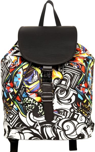 Just Cavalli Miami Graffiti Techno Canvas Backpack in Black for Men ...