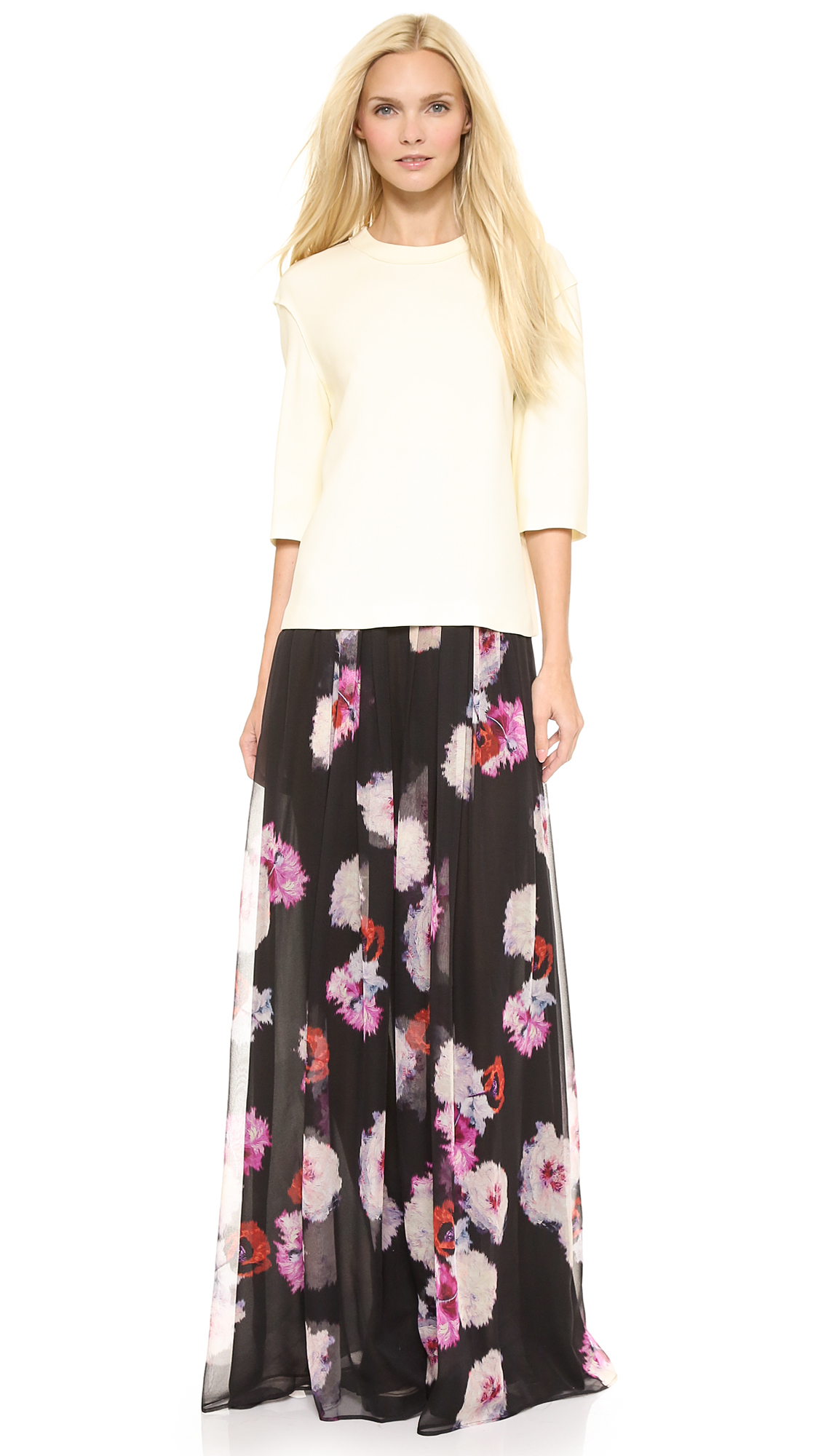 Lyst - Giambattista valli Floral Print Long Skirt in Black