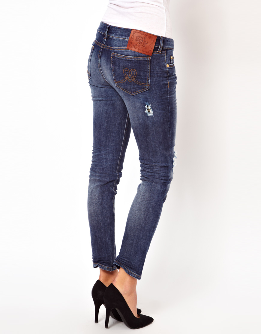 Lyst - Love Moschino Jeans with Checked Wool Patches in Blue