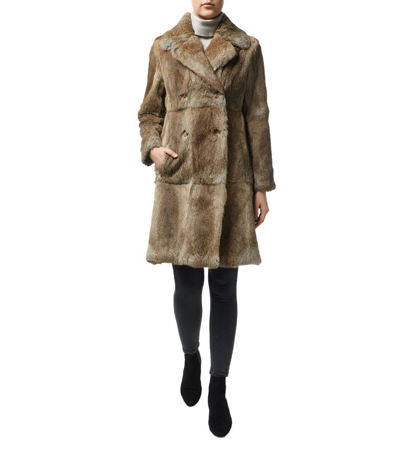 Sandro Merry Fur Coat in Brown | Lyst