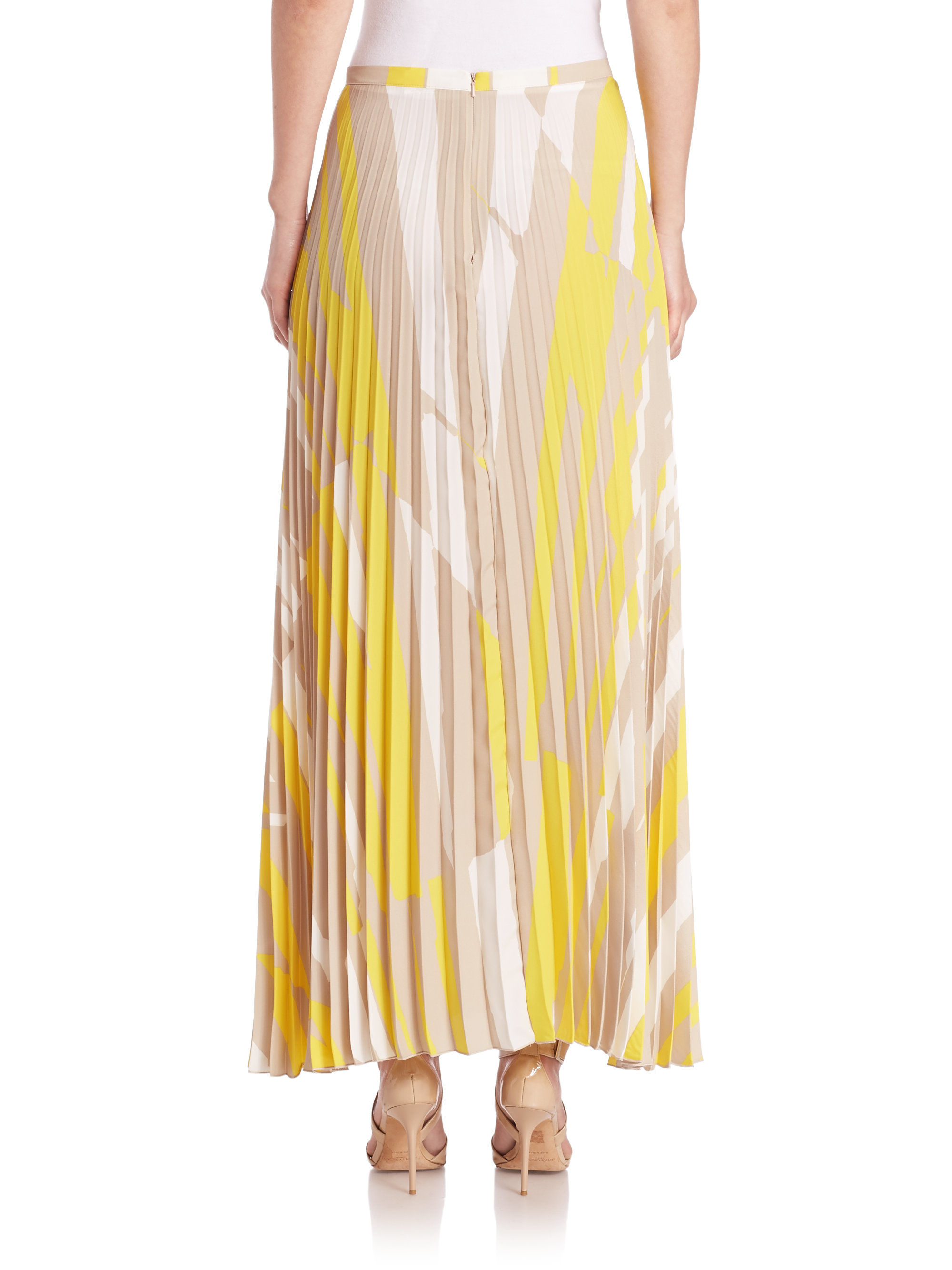 Lyst - Max Mara Uccio Printed Pleated Maxi Skirt in Yellow