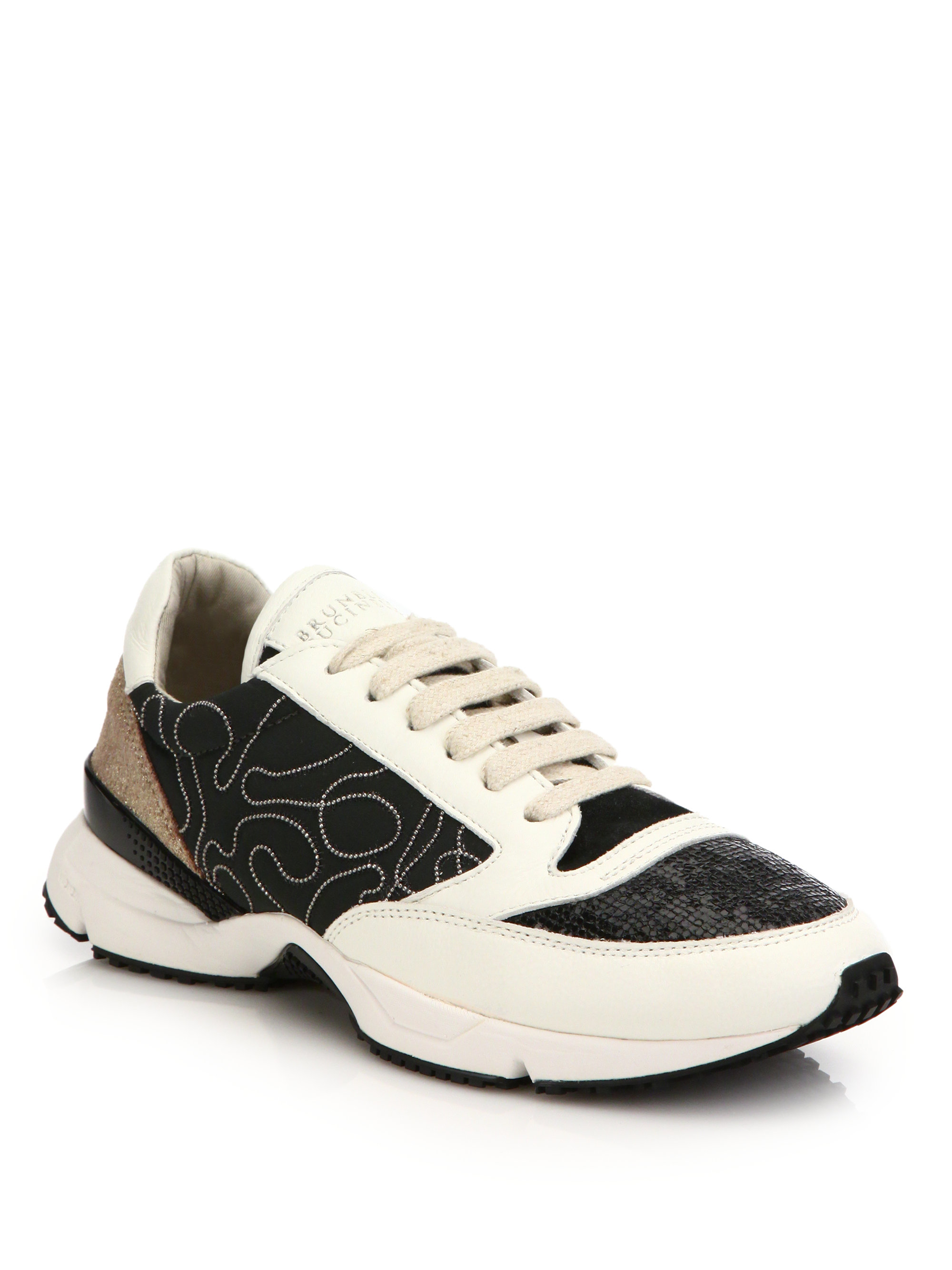 Brunello Cucinelli Monili & Glitter Trainer Sneakers in Black - Lyst