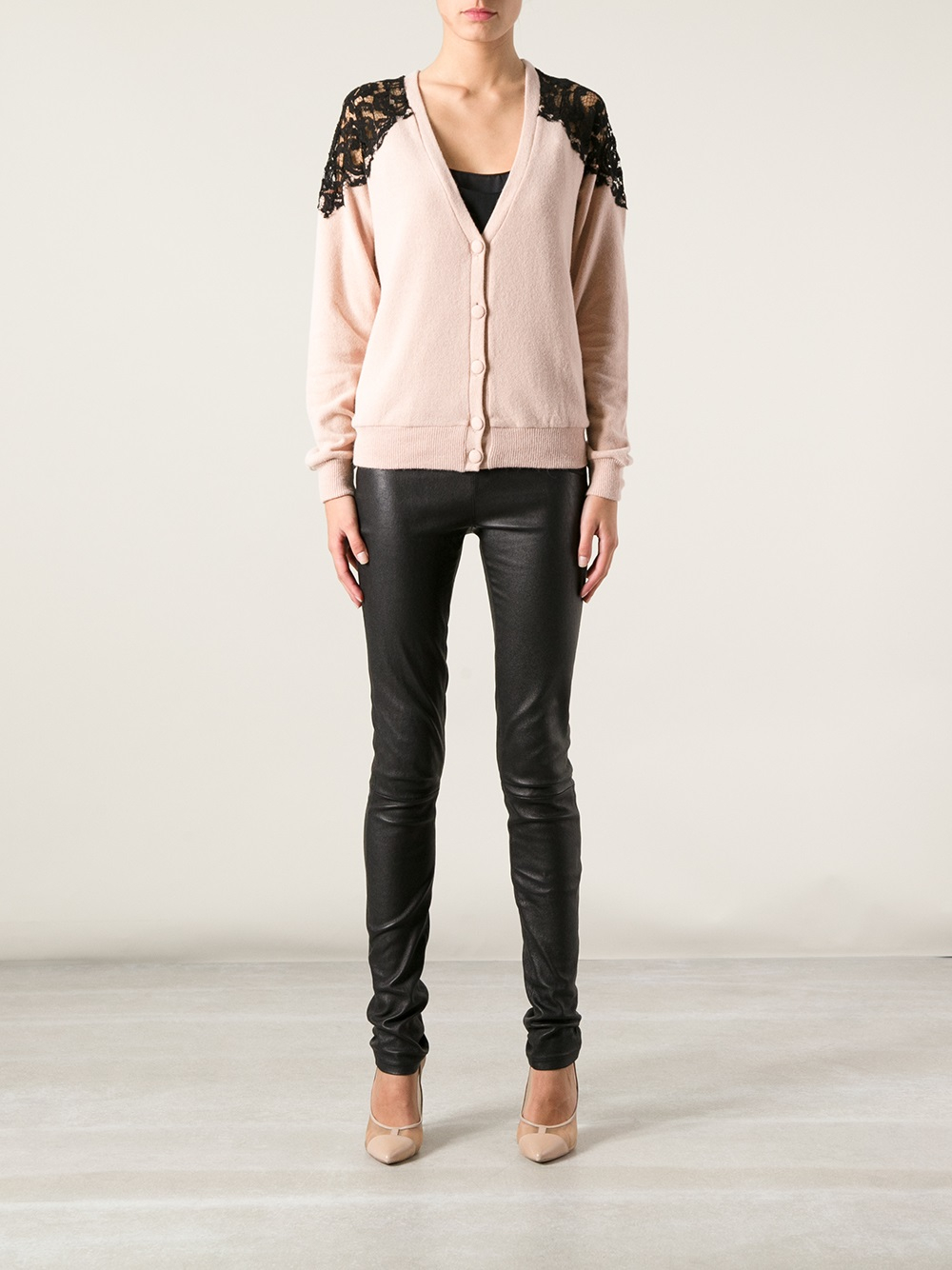 Lyst - Frankie morello Lace Cardigan in Natural