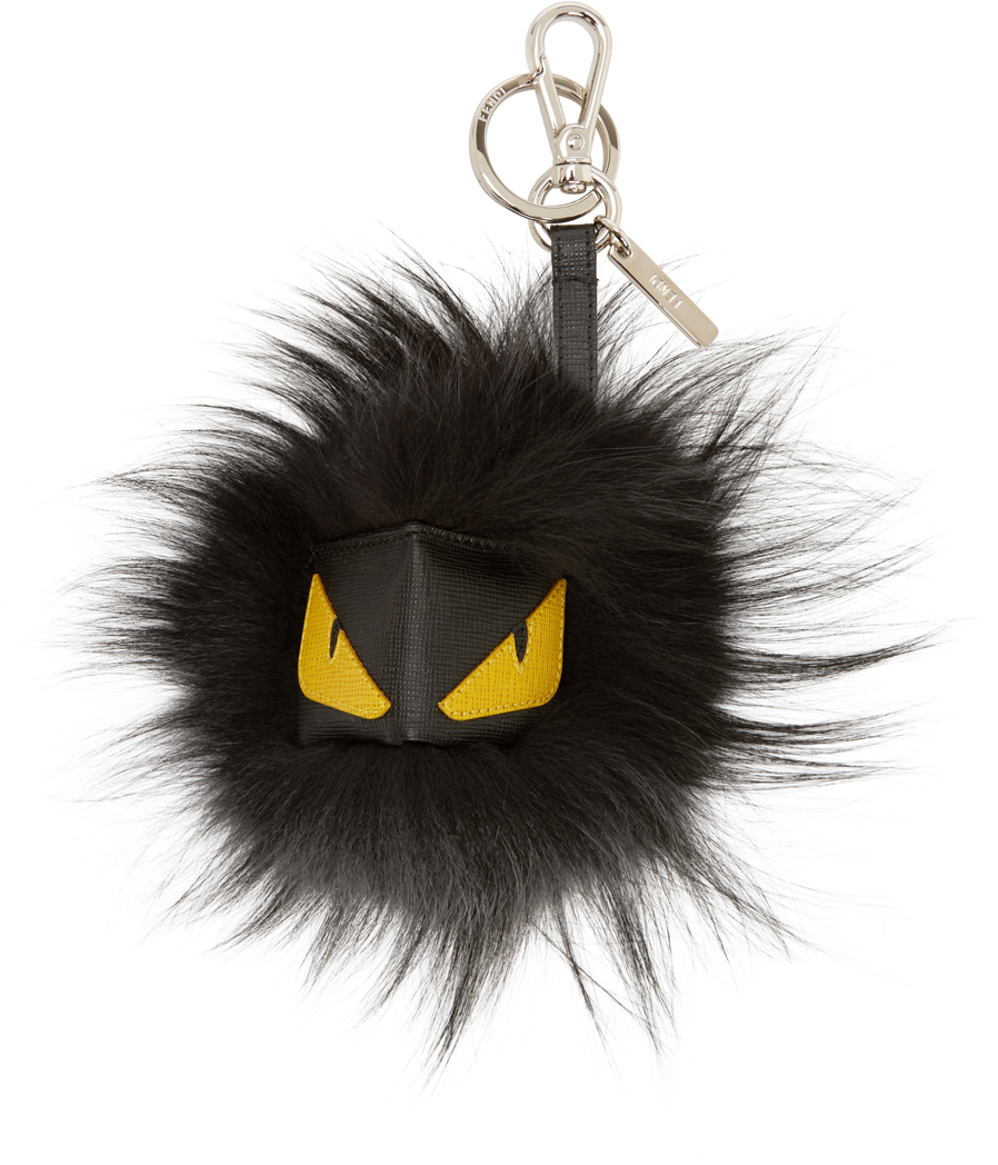 Lyst - Fendi Black Leather And Fur Monster Keyring in Black for Men