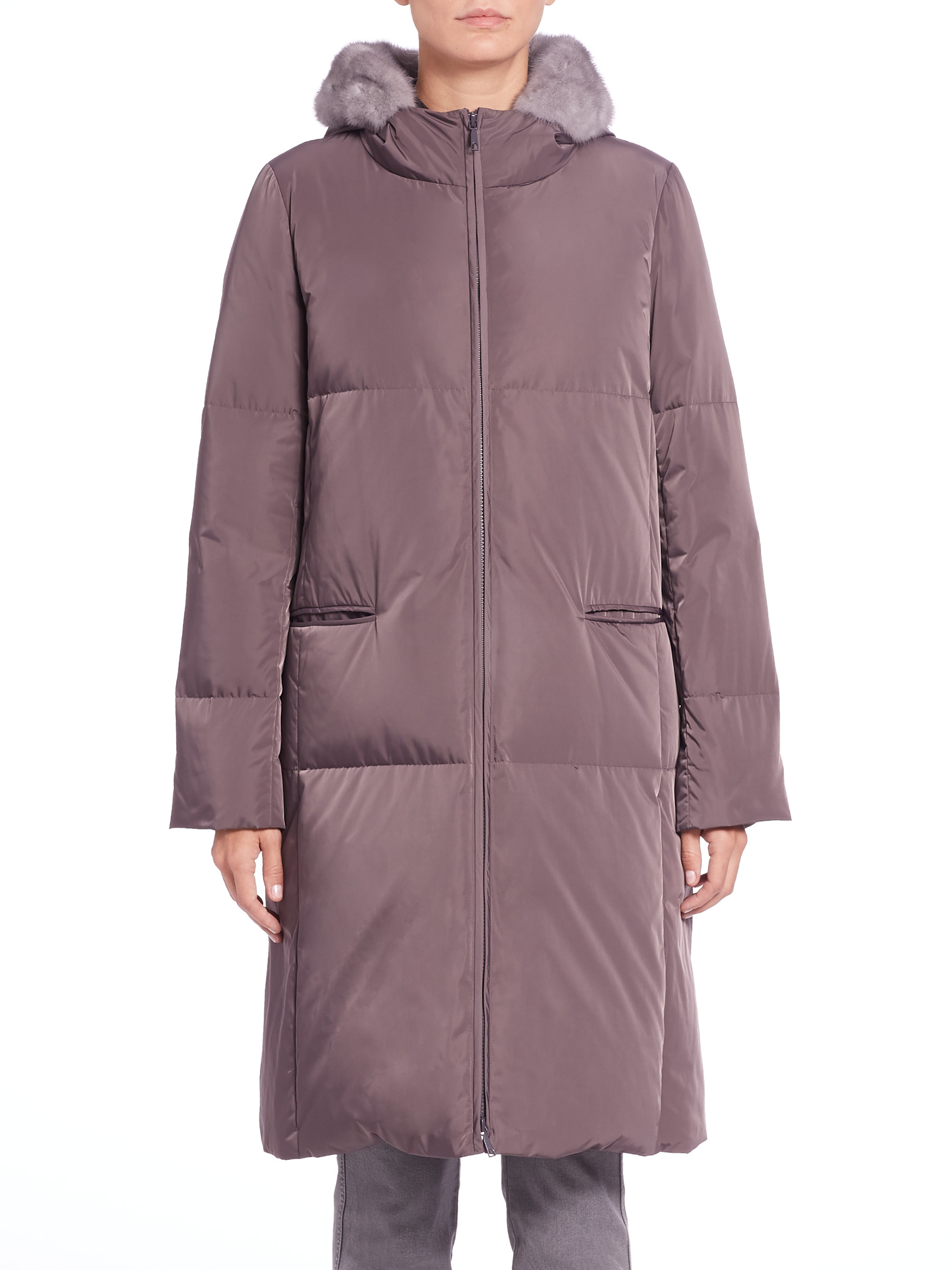 Lafayette 148 new york Lorna Fur-trimmed Puffer Coat in Gray | Lyst