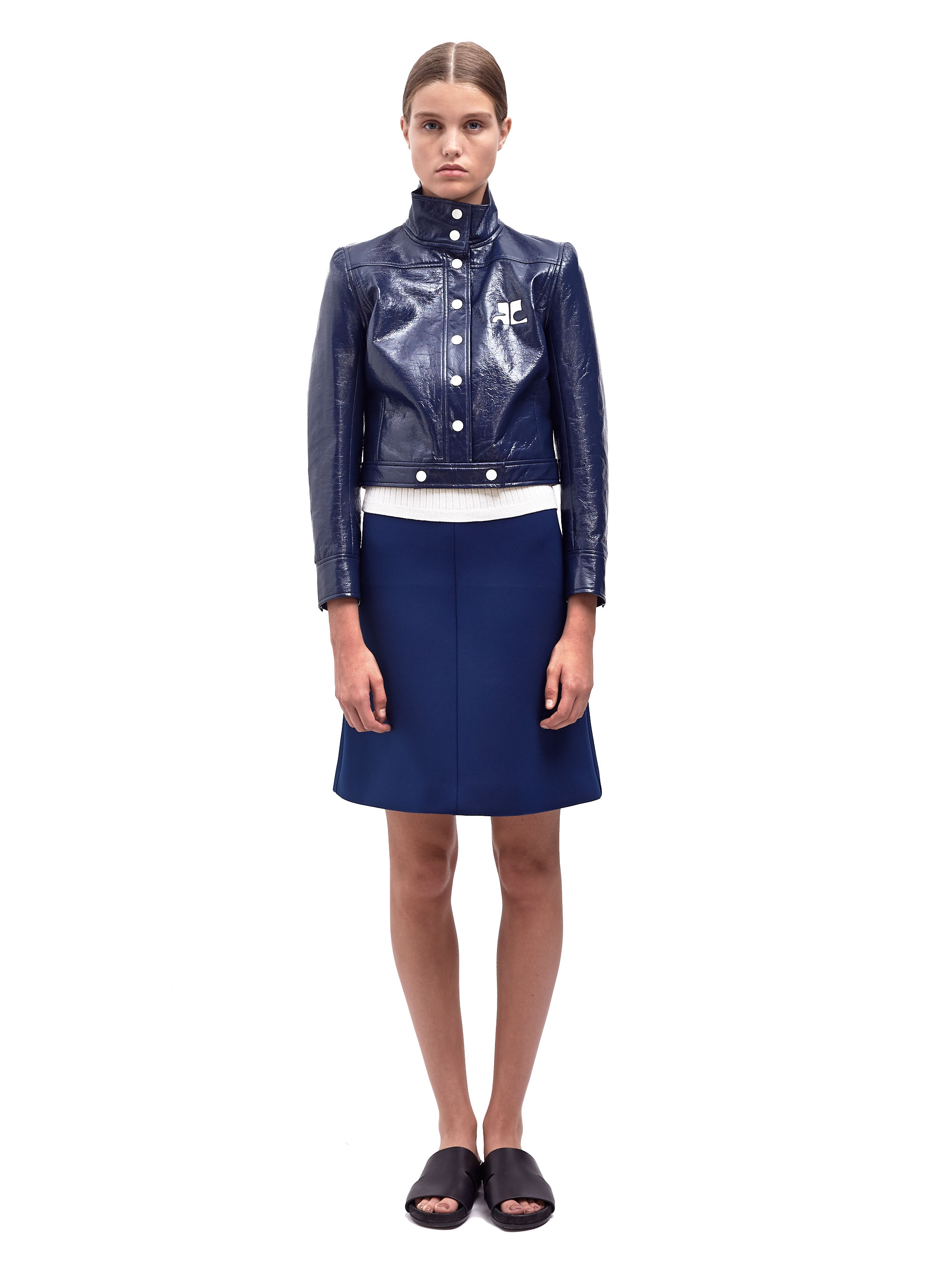Lyst - Courreges Patent Cropped Jacket in Blue