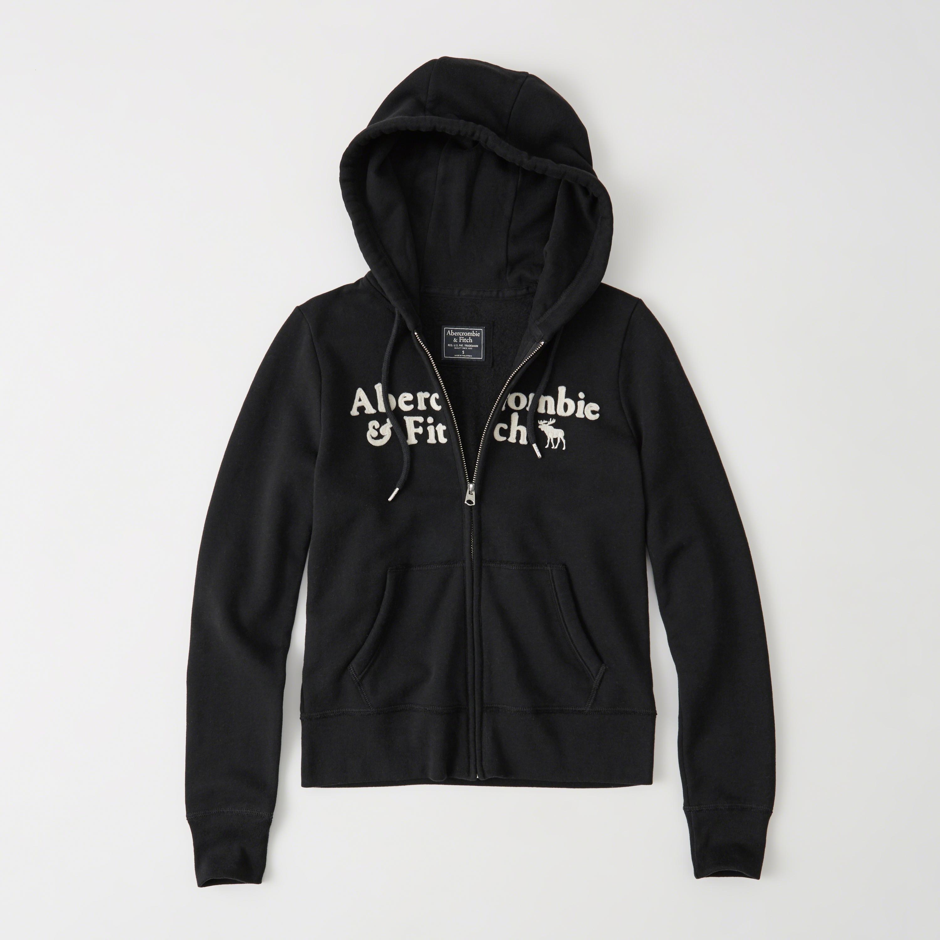Abercrombie & fitch Heritage Logo Full-zip Hoodie in Black | Lyst