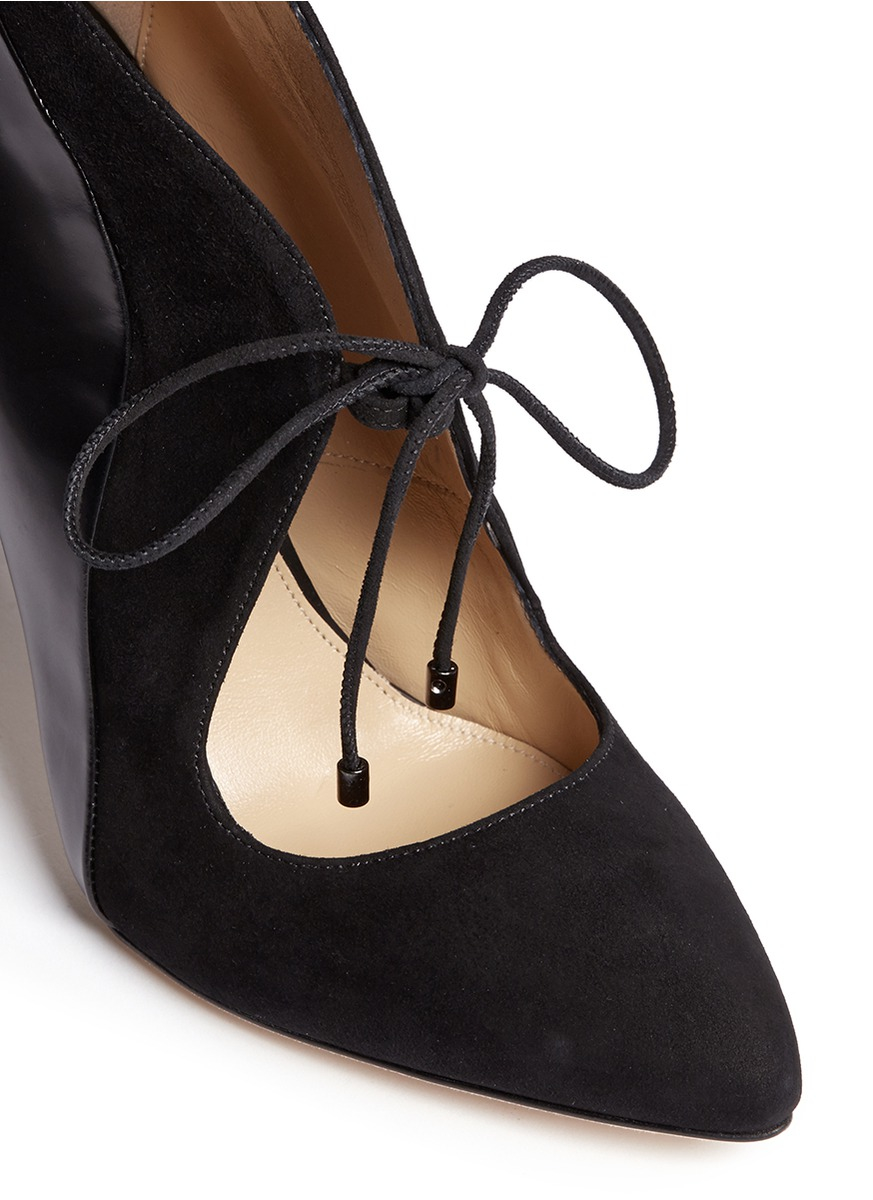 Chelsea paris 'izzy' Leather Trim Suede Tie Front Pumps in Black | Lyst