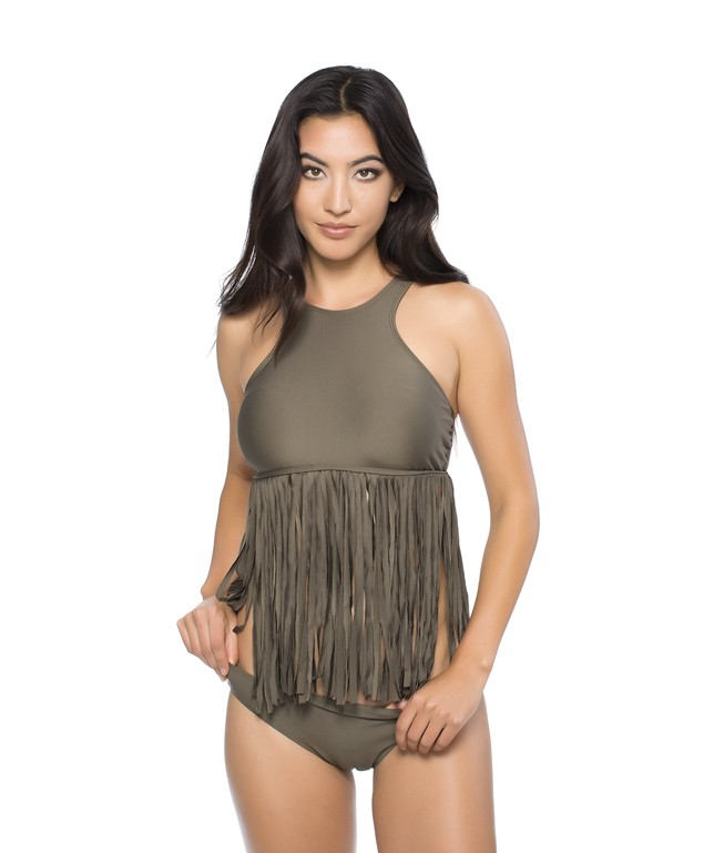 Luxe By Lisa Vogel Fringe Benefits High Neck Tankini In Green Lyst