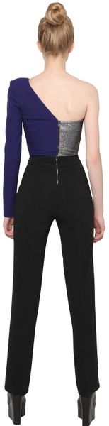 Antonio Berardi Stretch Viscose Blend Cady Jumpsuit in Blue (BLACK/BLUE ...