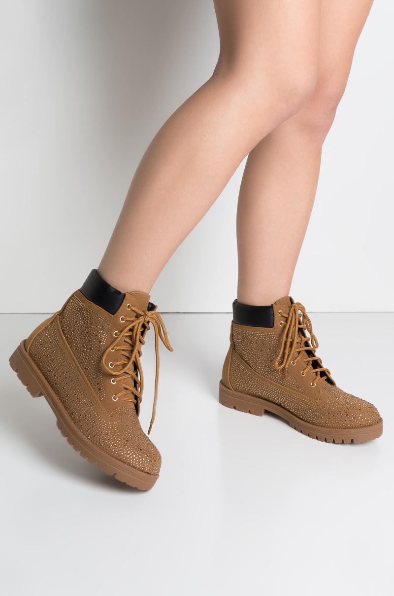 Lyst - Akira Diamonds Galore Lace Up Boots in Brown