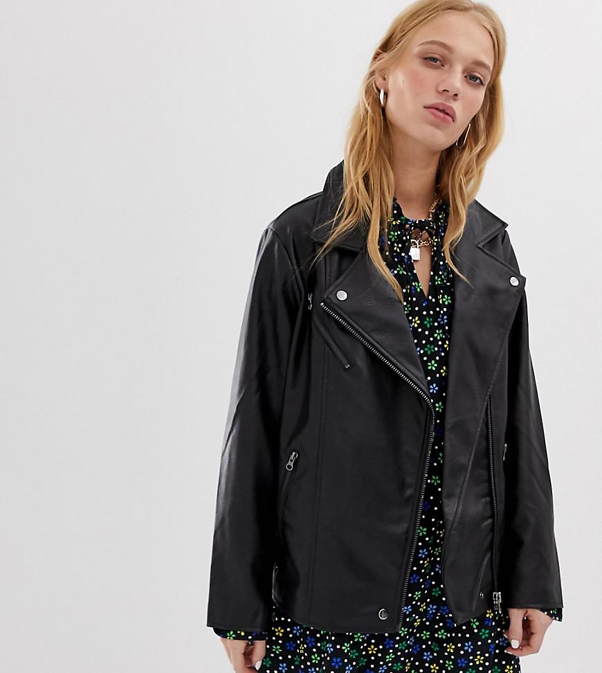 Collusion Oversized Leather Look Biker Jacket in Black - Lyst
