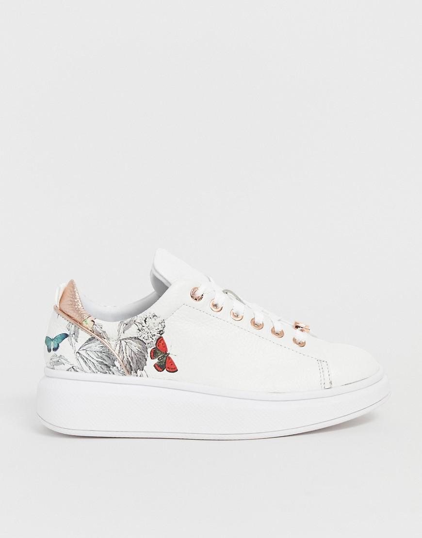 Lyst Ted Baker White Leather Floral Chunky Sole Trainers In White