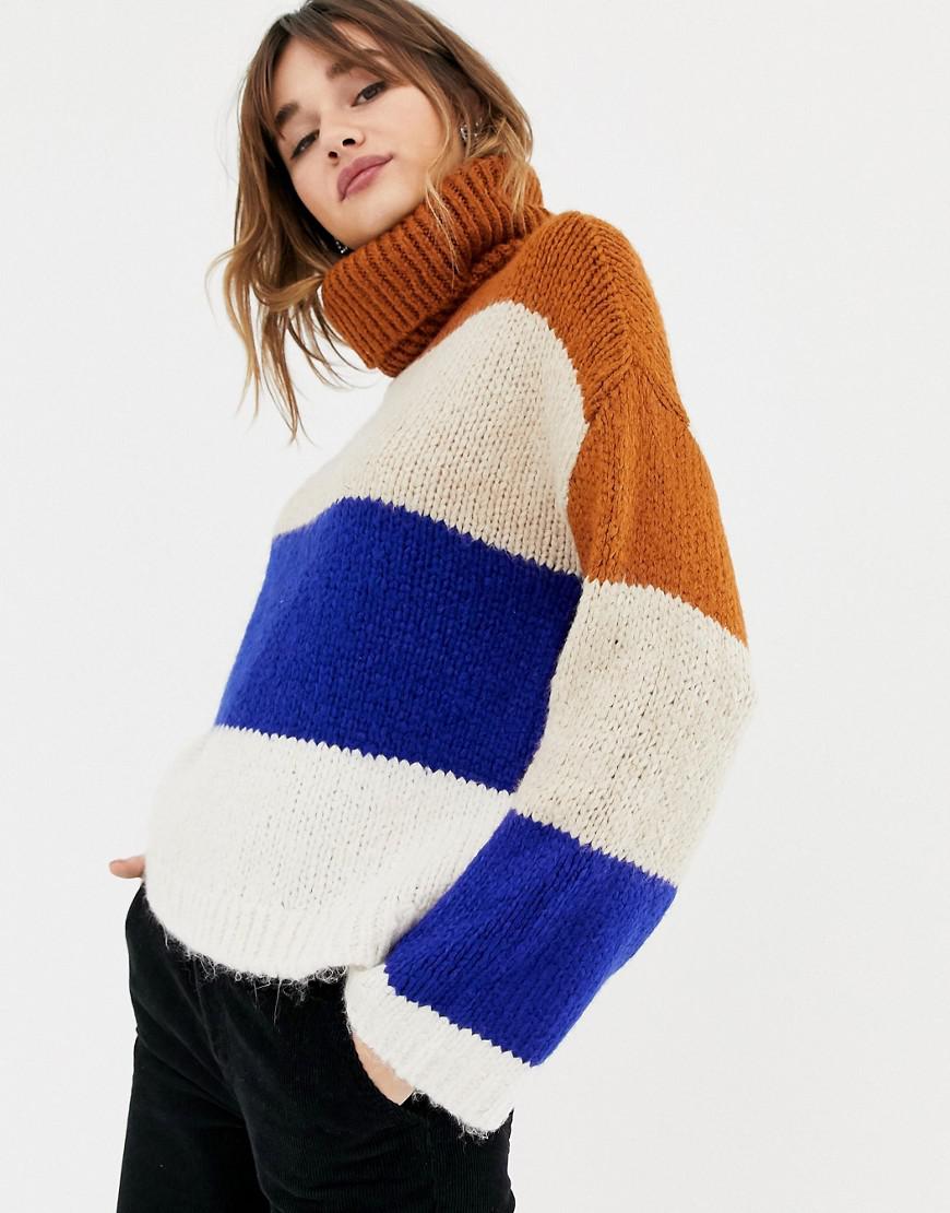 Lyst - Stradivarius Bold Stripe High Neck Sweater in Blue