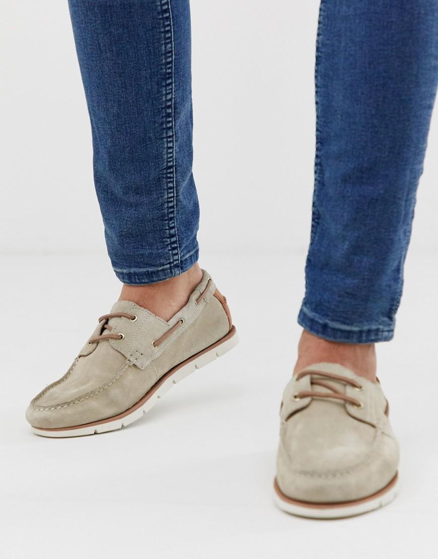 ASOS Boat Shoes In Stone Suede With White Sole for Men - Lyst