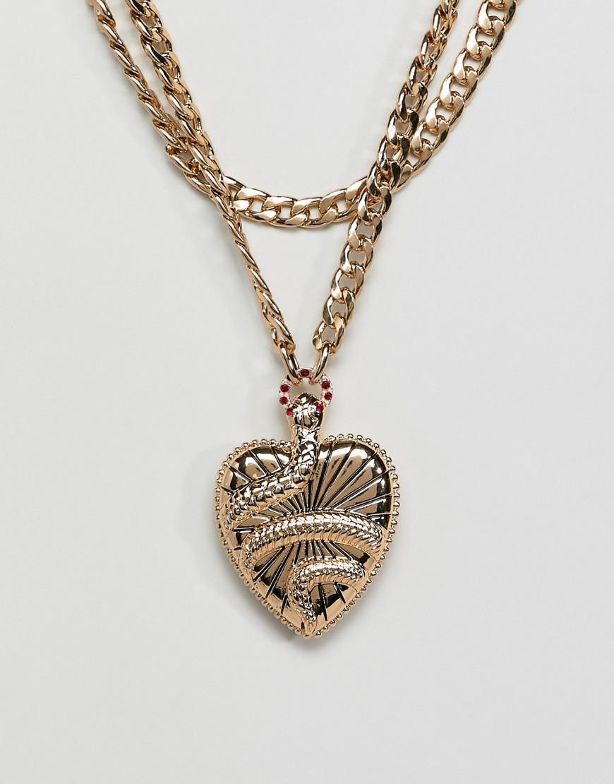 Lyst - ASOS Statement Multirow Necklace With Vintage Style Snake Locket ...