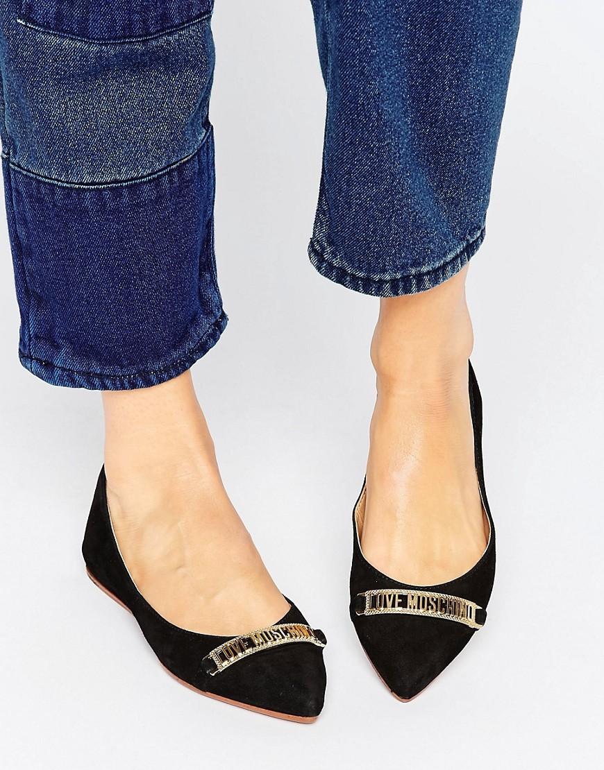 Love Moschino Pointed Ballet Flats in Black - Lyst