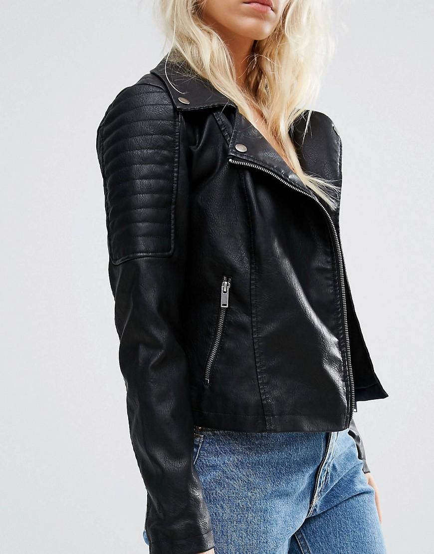 Lyst - Noisy May Petite Faux Leather Jacket in Black