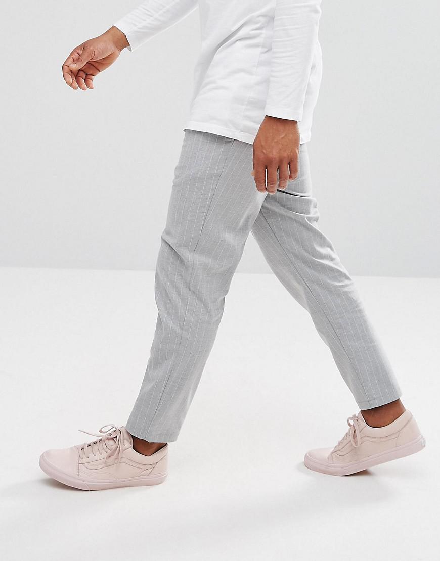 Lyst - Bershka Slim Fit Cropped Pants With Stripe In Gray in Gray for Men