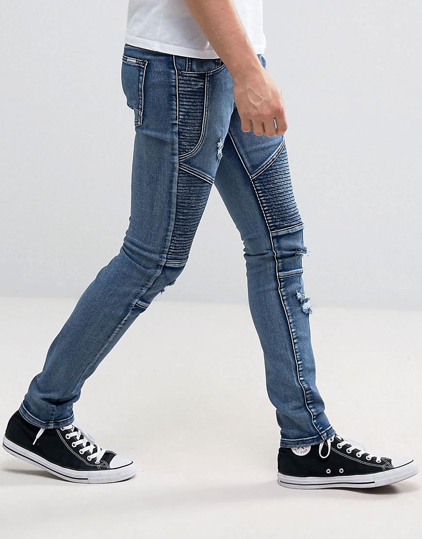 Lyst - Liquor N Poker Skinny Distressed Biker Jeans In Brush Wash Blue ...
