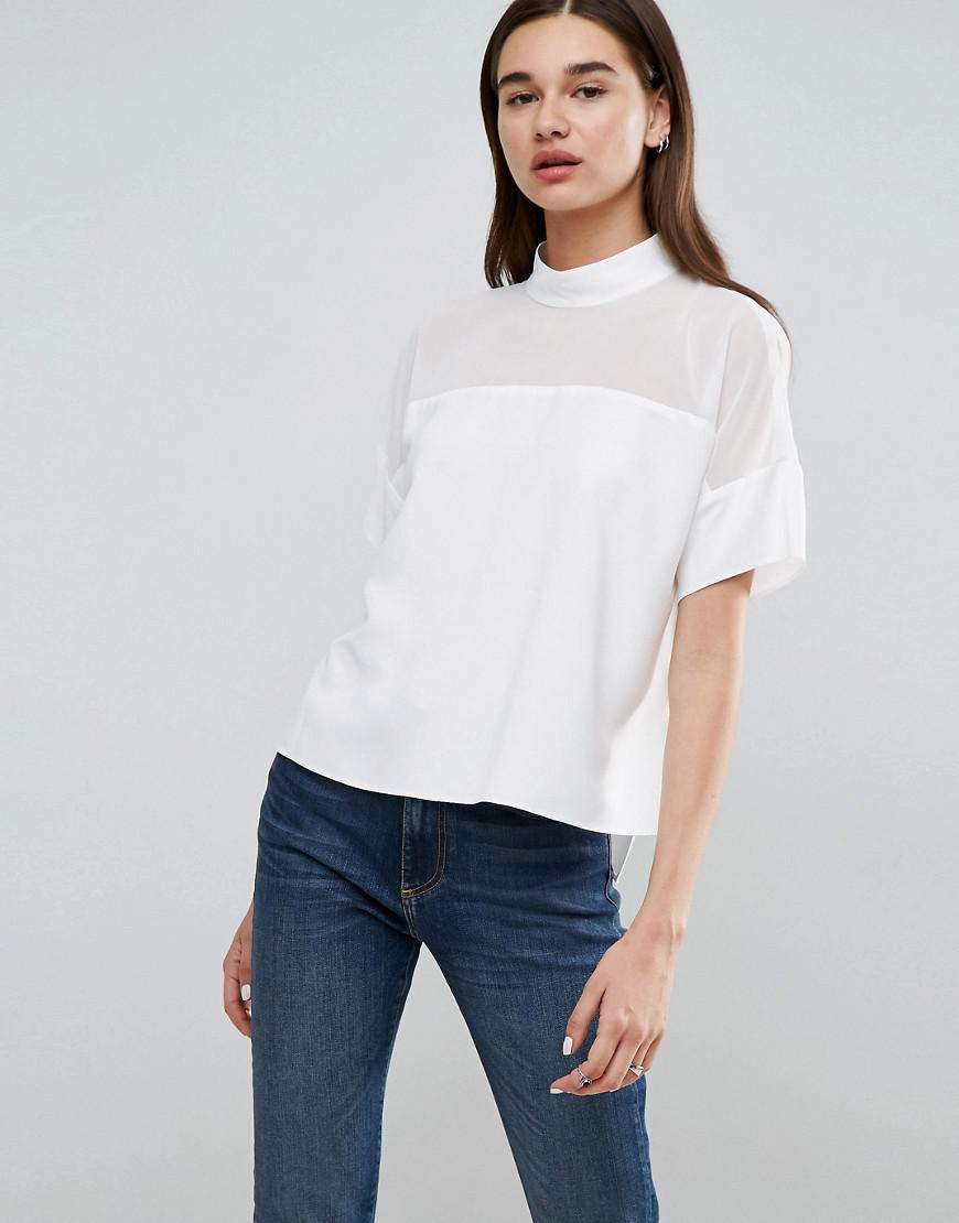 Lyst - Asos Sheer & Solid Top With Open Back in White