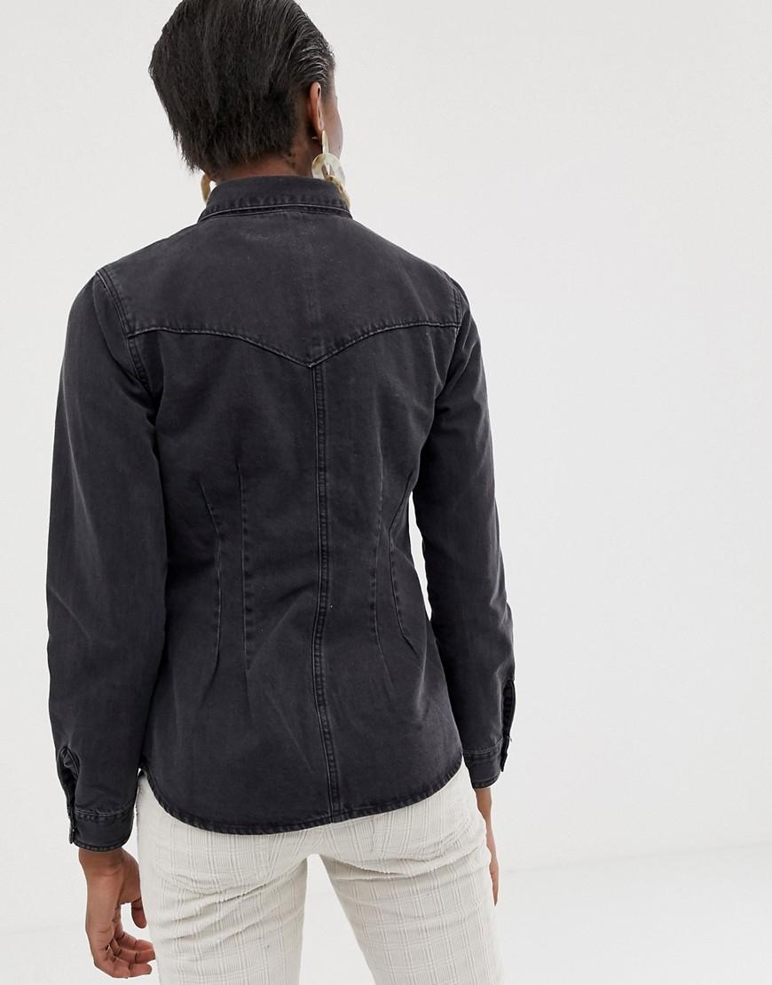 Asos Denim Fitted Western Shirt In Washed Black In Black Lyst