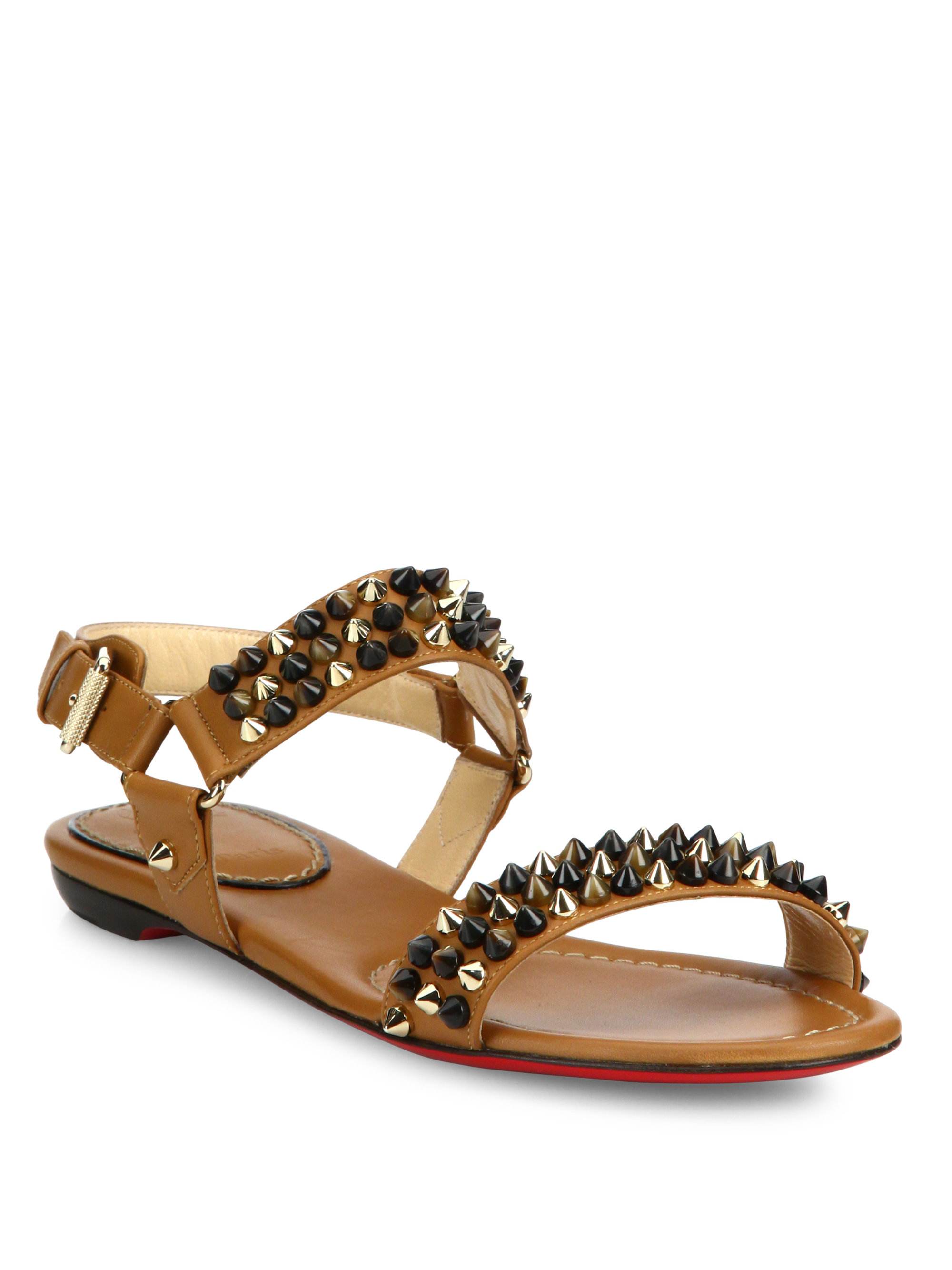 Christian louboutin Bikee Bike Spiked Leather Flat Sandals in Black | Lyst