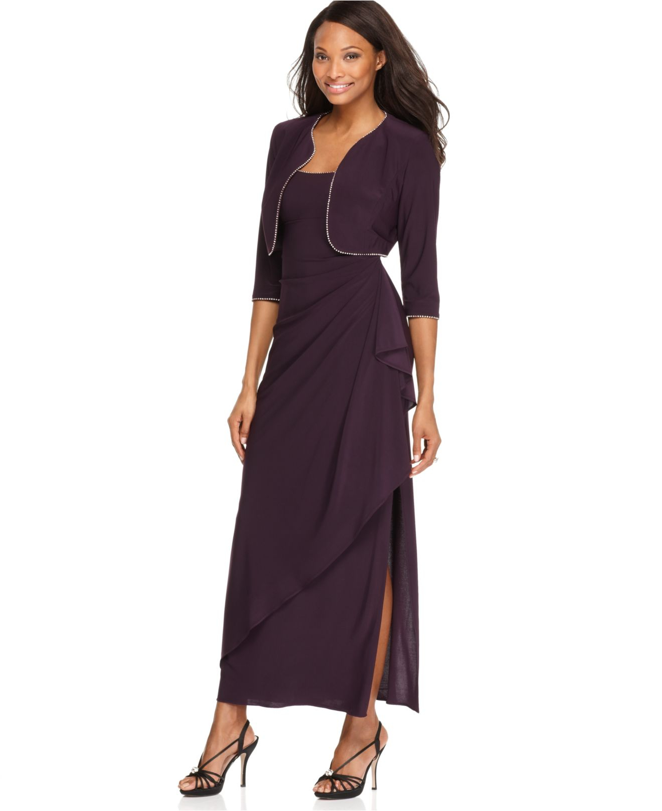 Alex evenings Draped Bead-Trim Dress And Jacket in Purple | Lyst