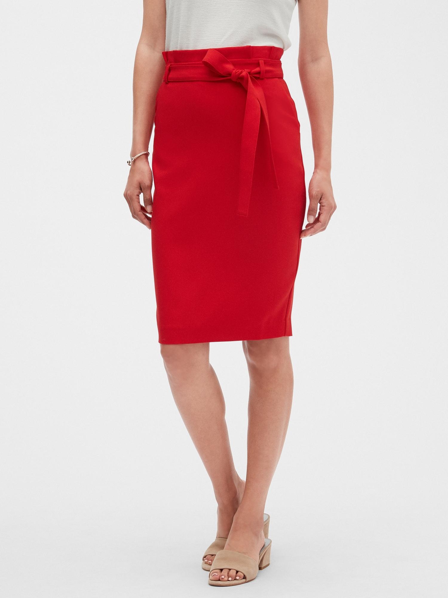 Banana Republic Factory Tie Waist Pencil Skirt in Red - Lyst