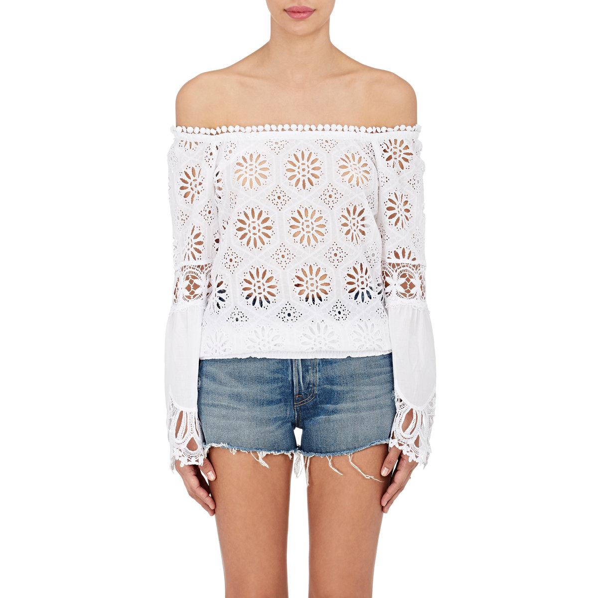 Lyst - Temptation Positano Erica Cotton Lace Blouse in White