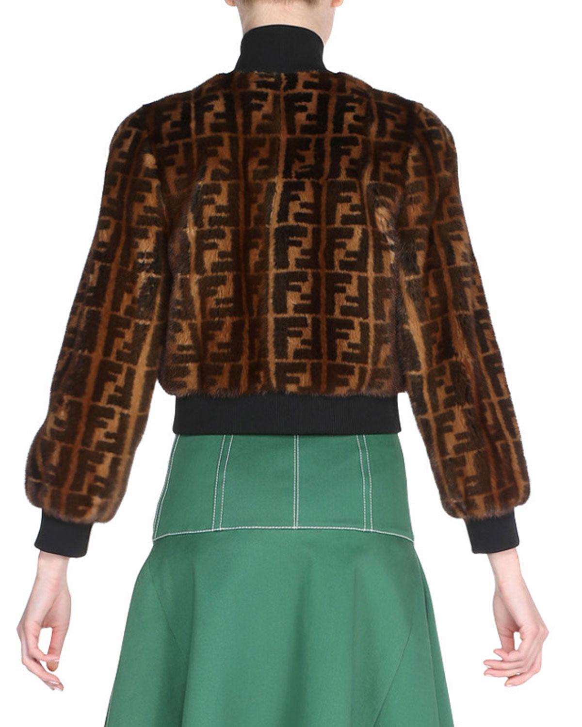 Fendi Logo Mink Fur Bomber Jacket in Green - Lyst