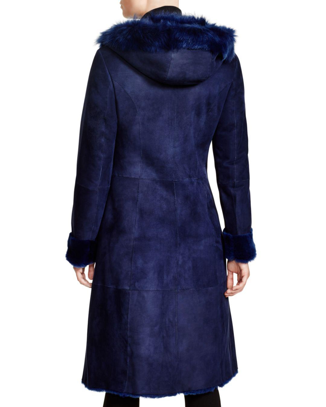 Lyst - Maximilian Maximilian Hooded Shearling Coat With Toscana Collar ...