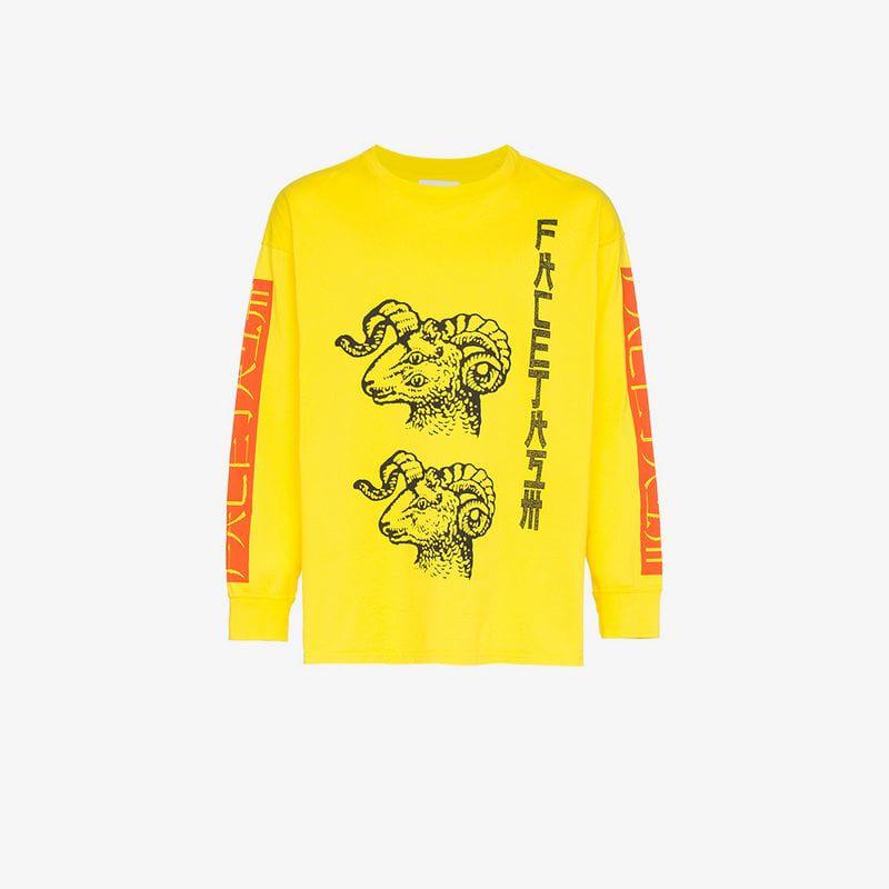 Lyst - Facetasm Yellow Graphic Print Long-sleeved Cotton T-shirt in ...