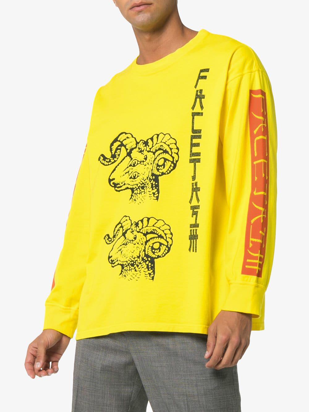 Lyst - Facetasm Yellow Graphic Print Long-sleeved Cotton T-shirt in ...