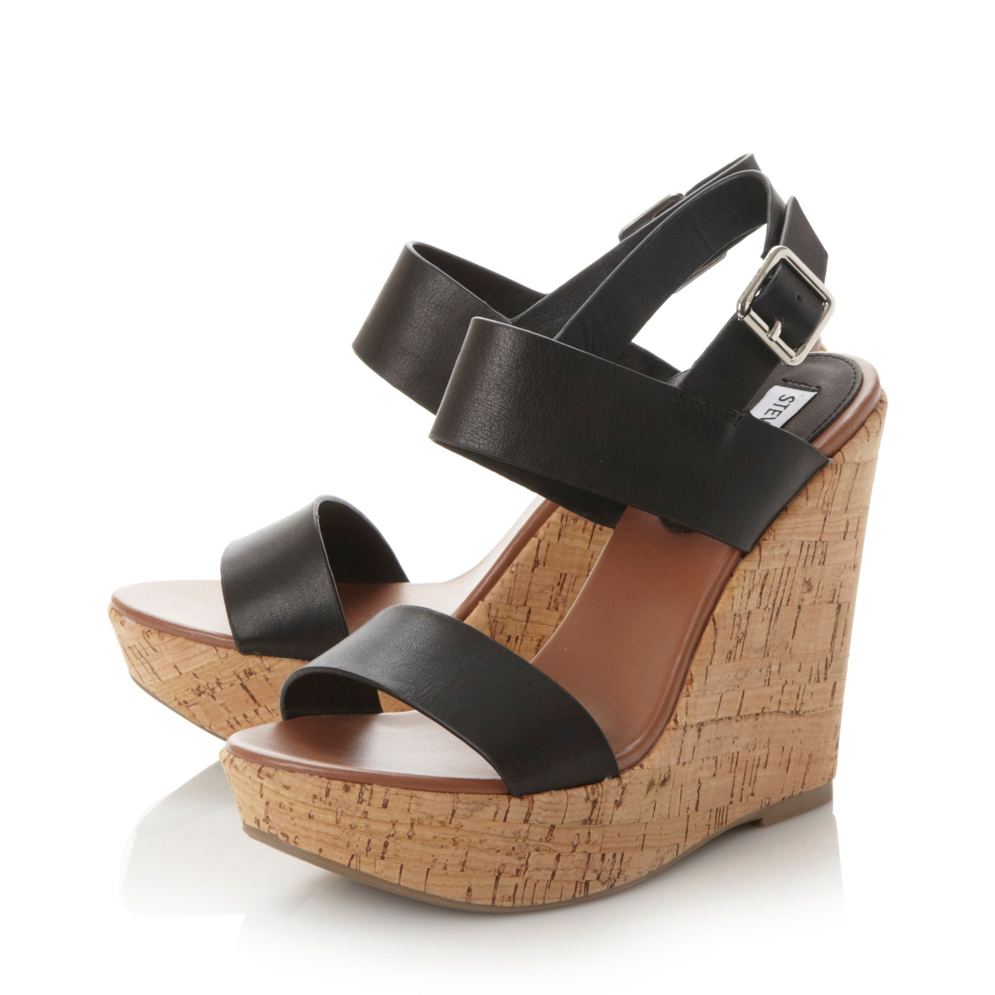 Steve madden Esme Cork Wedge Sandals in Black | Lyst