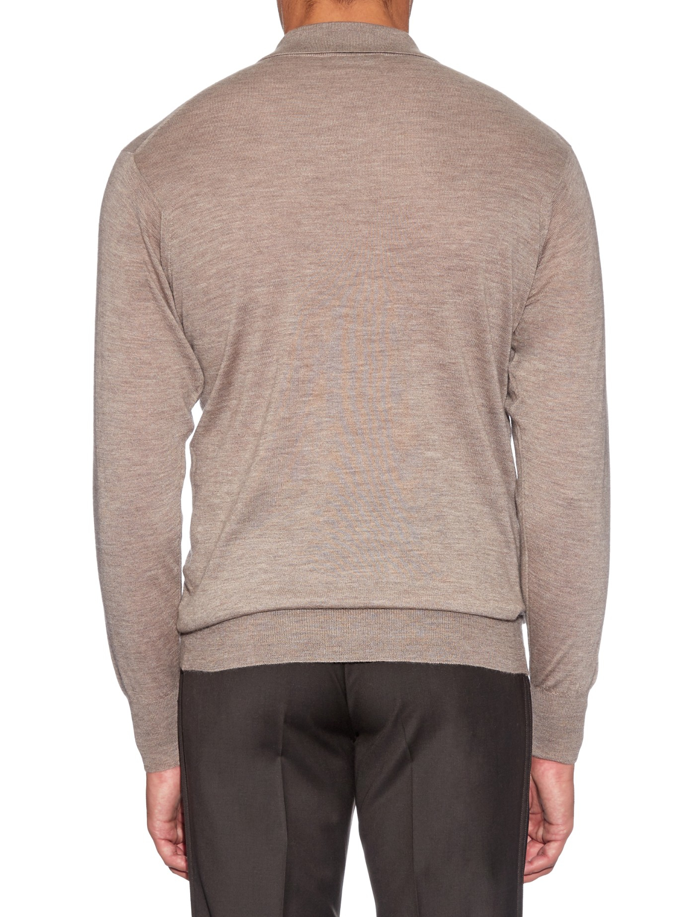 Richard James Long-sleeved Fine-knit Cashmere Polo Shirt in Natural for ...