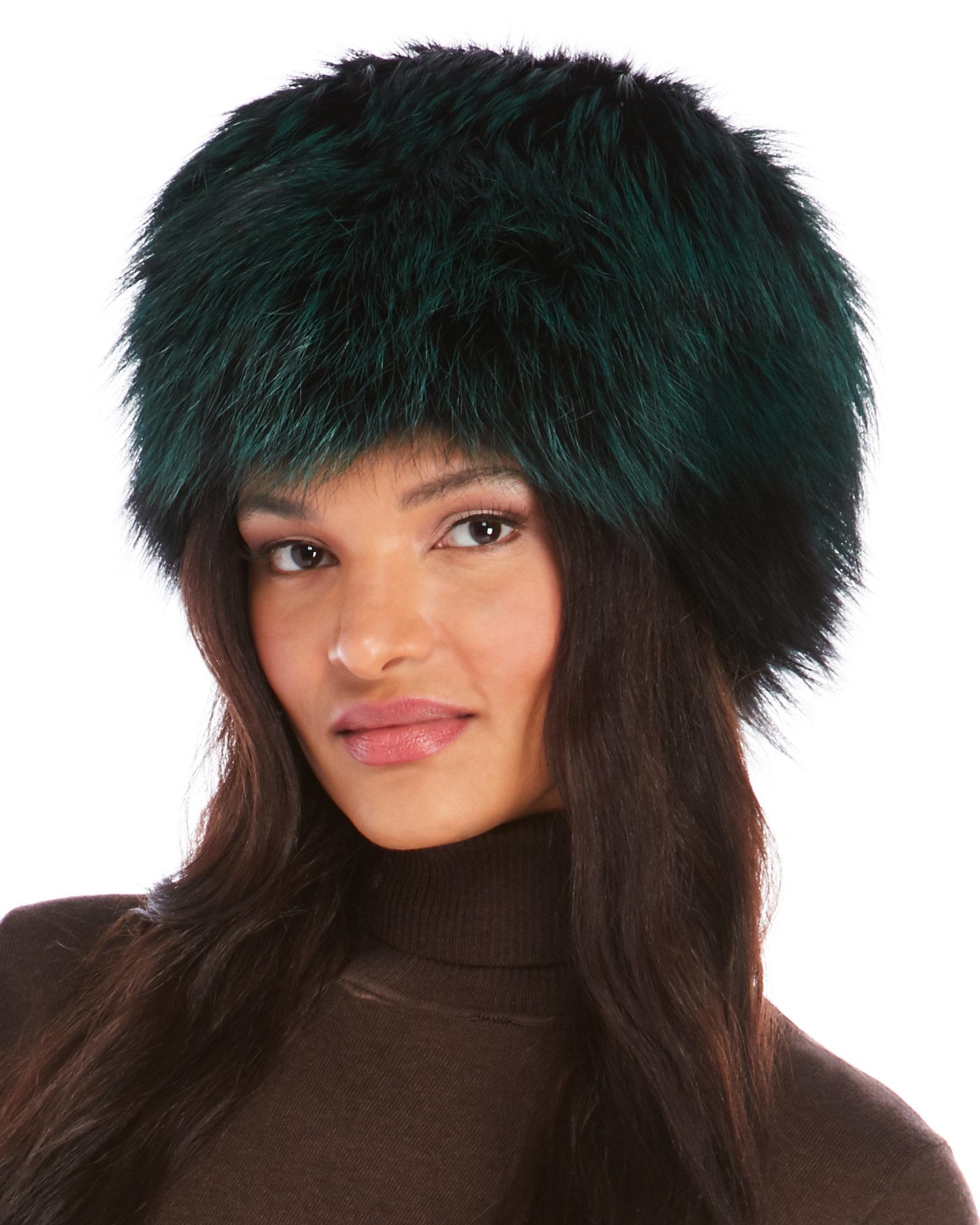 Badgley mischka Real Fox Fur Ushanka Hat in Green | Lyst