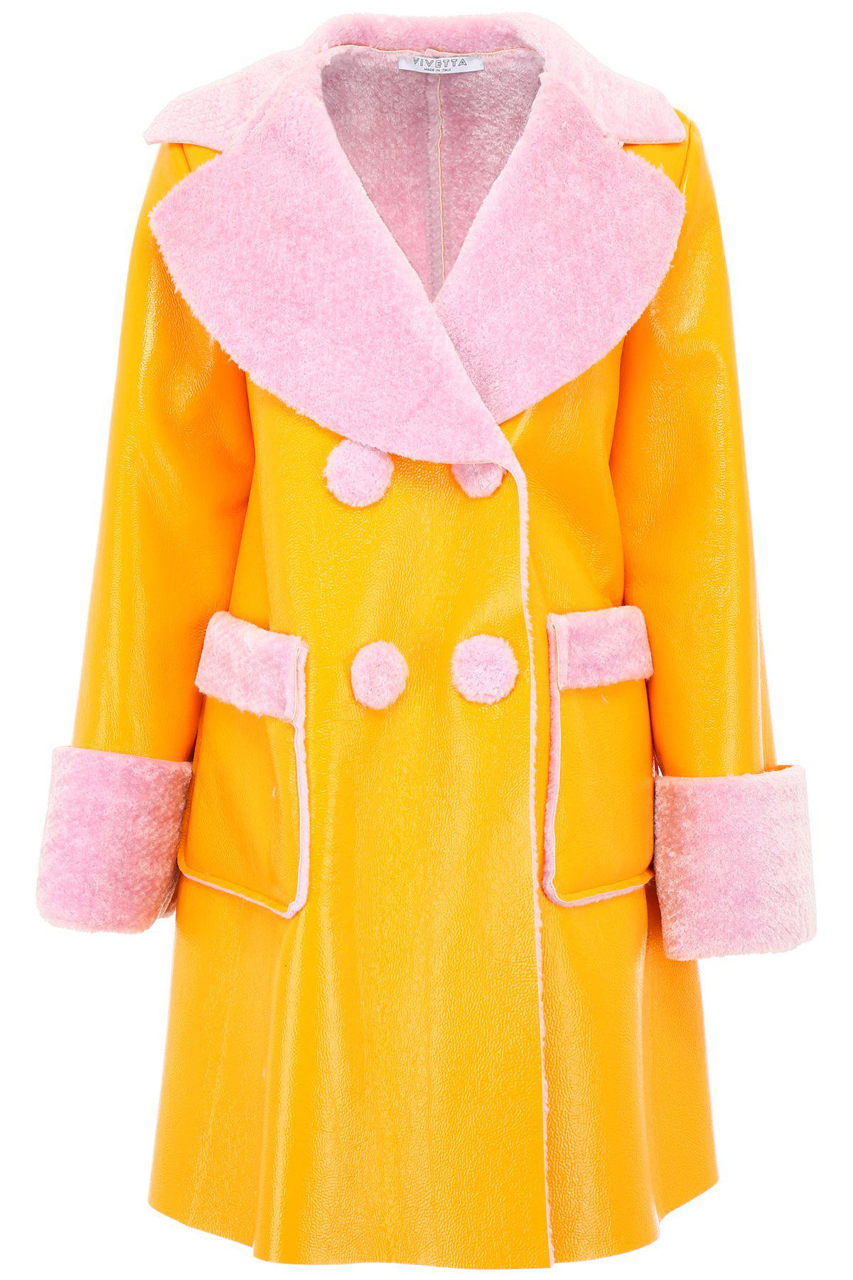 Vivetta Faux Leather Shearling Double-breasted Coat in Yellow - Lyst