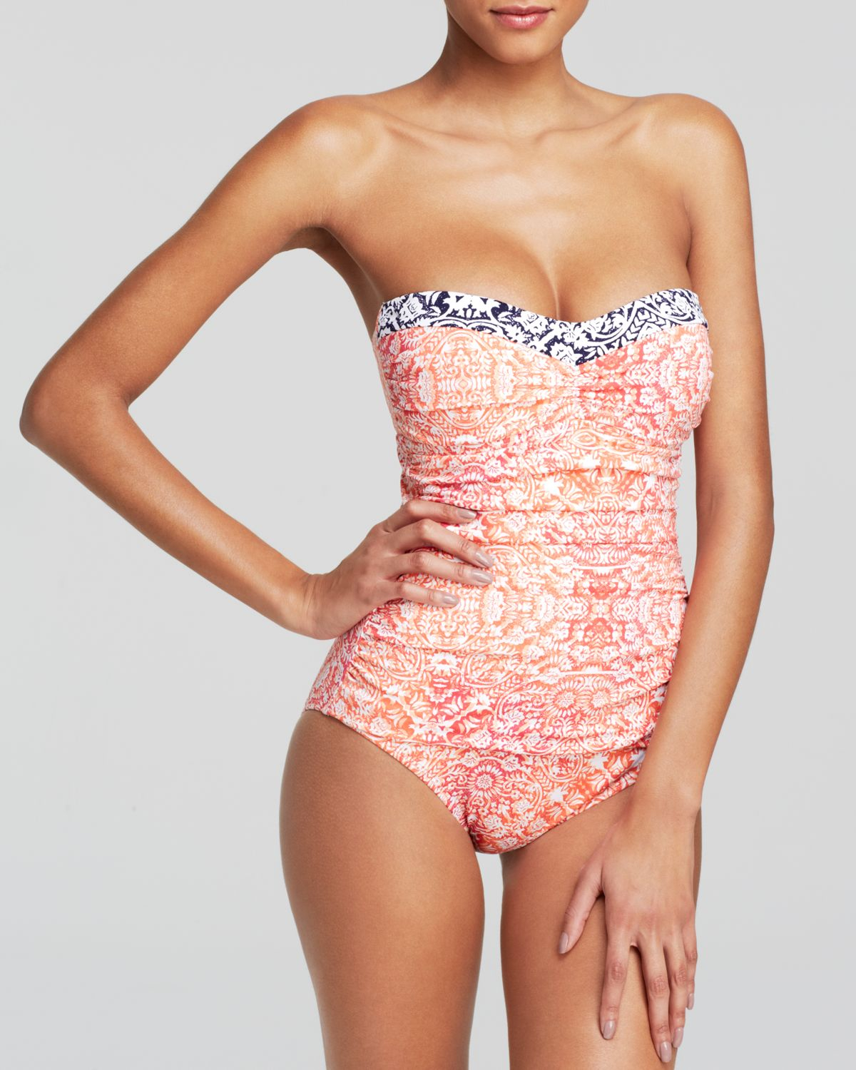 Lyst Tommy Bahama Coral Medallion Bandeau One Piece Swimsuit In Pink